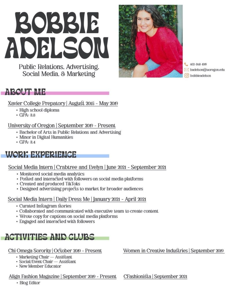 Resume - Bobbie Adelson's Fashion Blog